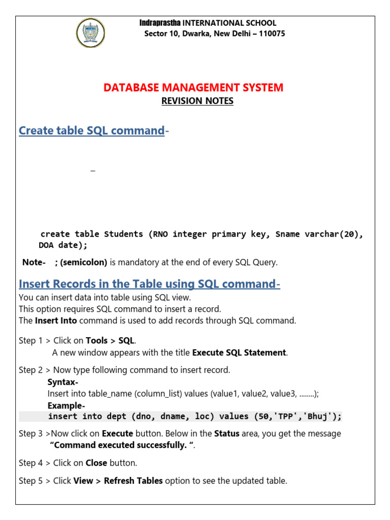 Notes-Class-X DBMS (Part-II) | PDF | Databases | Sql