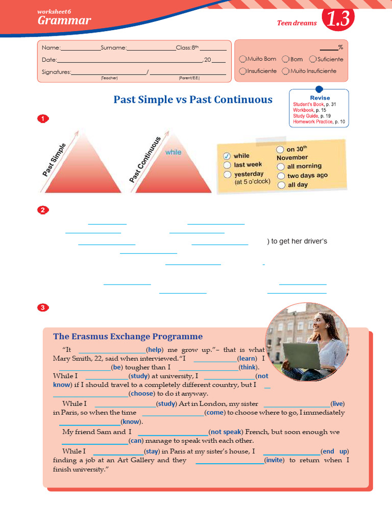 Enga8 Grammar Worksheet1 3 Past Simple Vs Past Continuous | PDF | Grammar | Linguistics