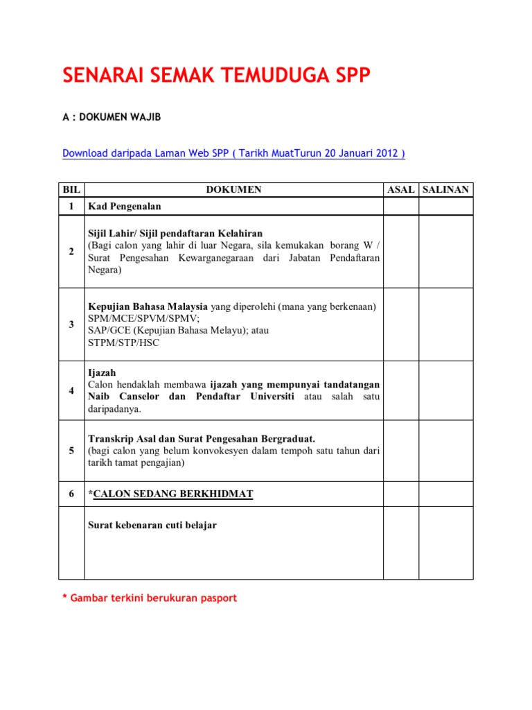 Senarai Semak Temuduga SPP | PDF