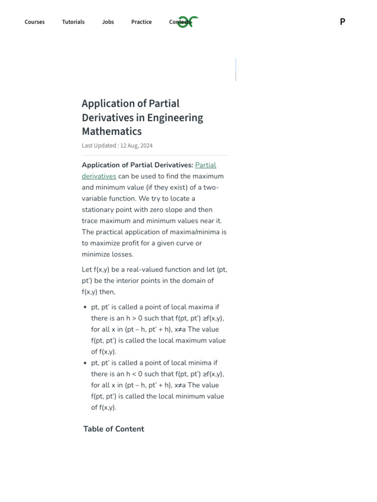 Application of Partial Derivatives in Engineering Mathematics | PDF ...