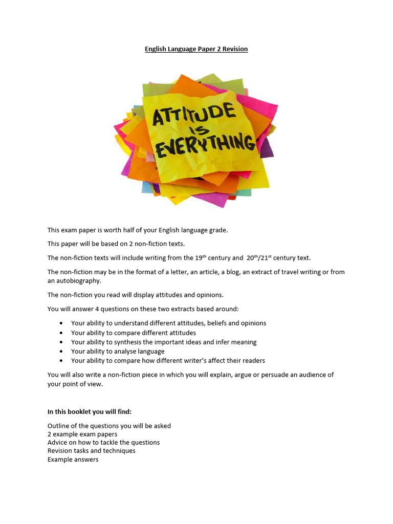 English Language Paper 2 Guide | PDF | Adjective | Part Of Speech