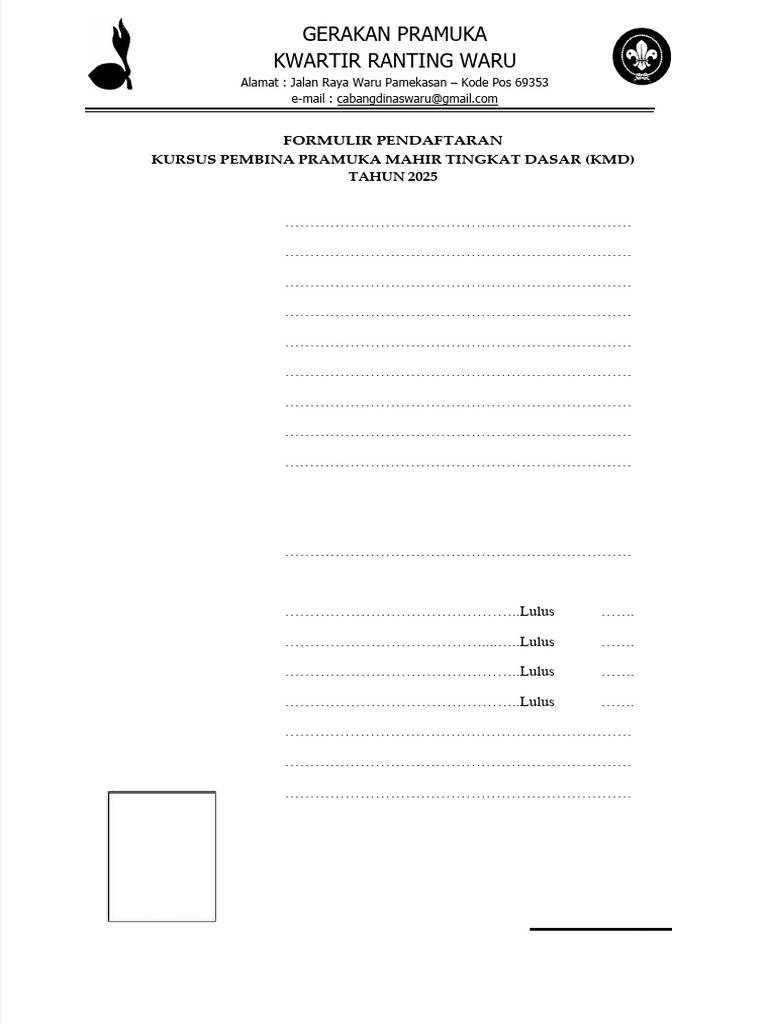 Formulir Pendaftaran KMD Waru 2025 | PDF