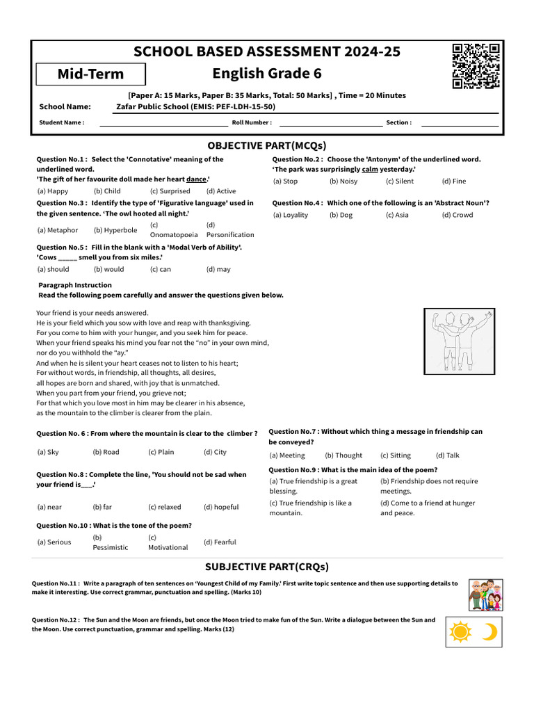 English Grade 6 Mid-Term Assessment | PDF | Linguistics | Grammar