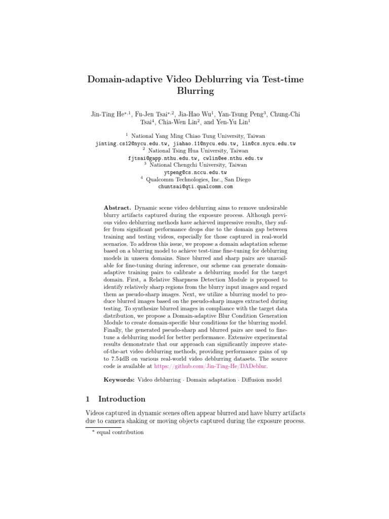 Domain-Adaptive Video Deblurring Via Test-Time | PDF | Video | Applied ...