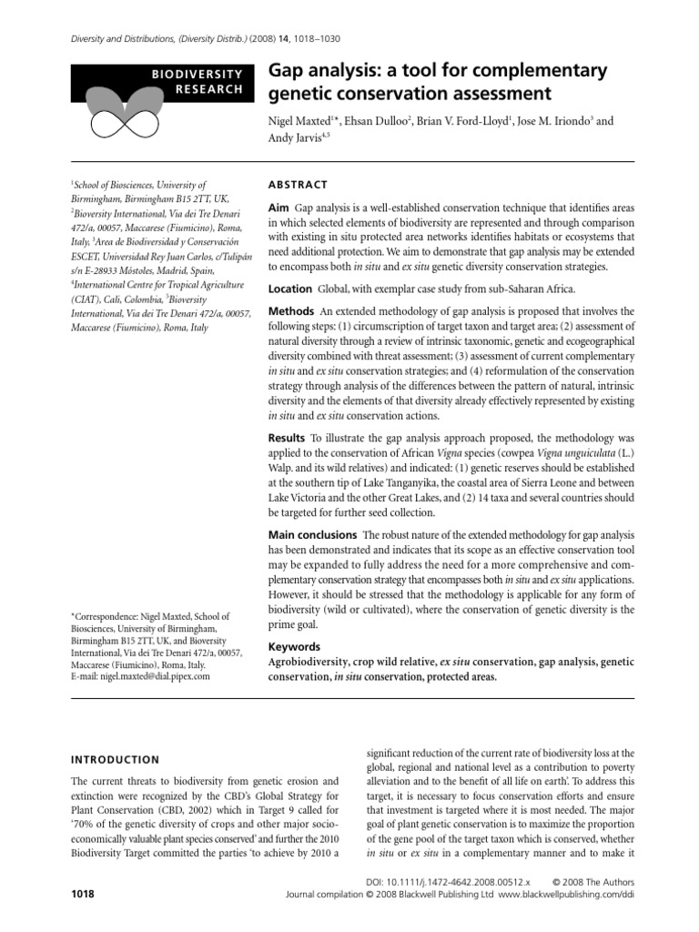 Diversity and Distributions - 2008 - Maxted - Gap Analysis A Tool For ...