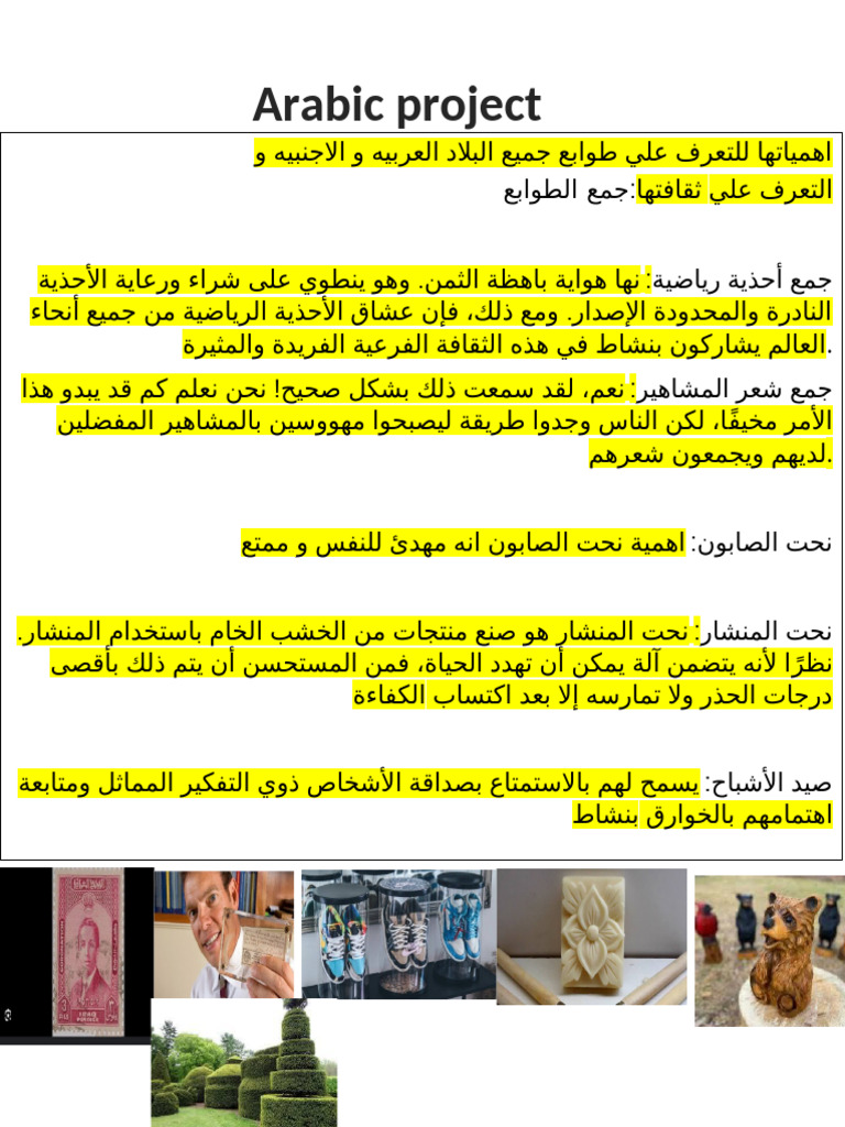 Hobbies Arabic Project 1234 | PDF