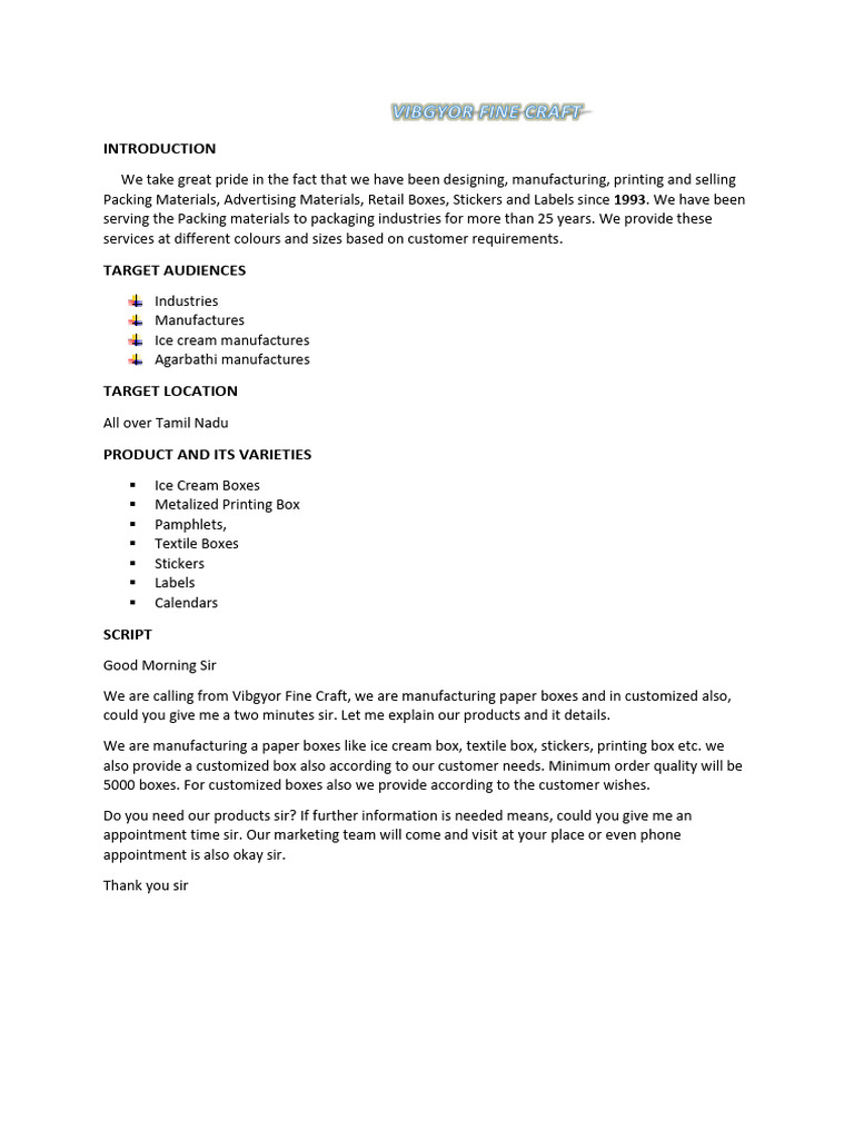 Vibgyor Fine Craft - Document | PDF