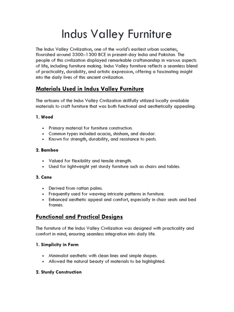 Indus Valley Furniture Notes | PDF | Furniture | Decorative Arts