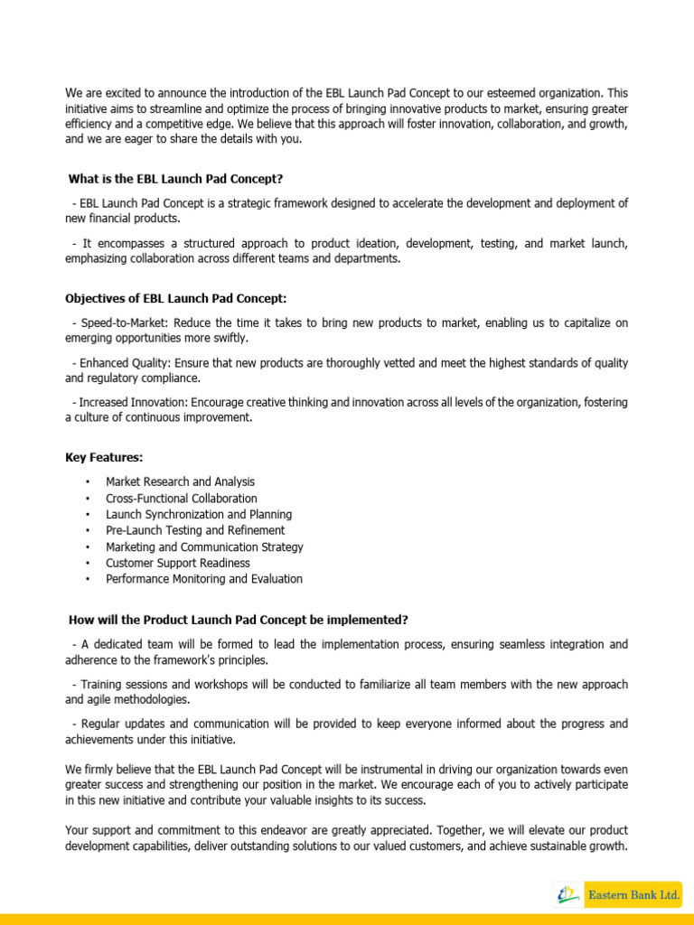 EBL Launch Pad Details | PDF | Innovation | New Product Development