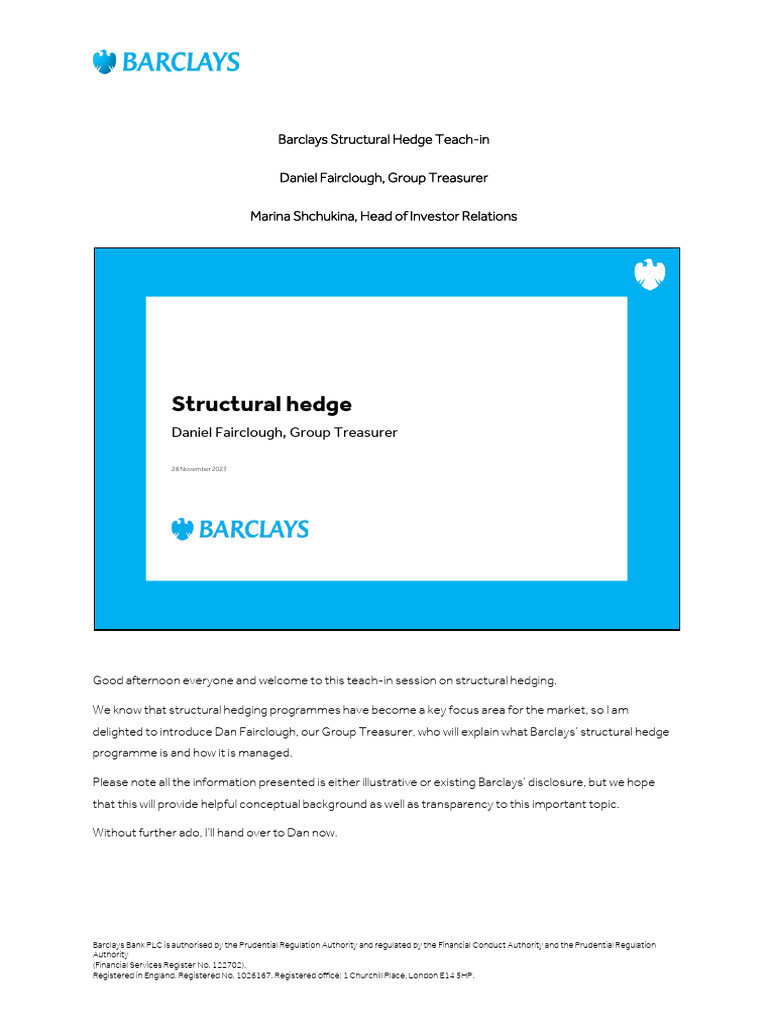 Barclays Structural Hedge Overview | PDF | Banks | Swap (Finance)