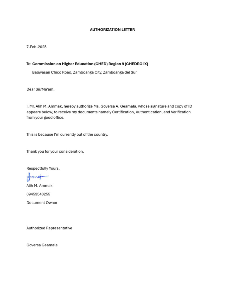 CAV Authorization Letter (Reviewed) | PDF