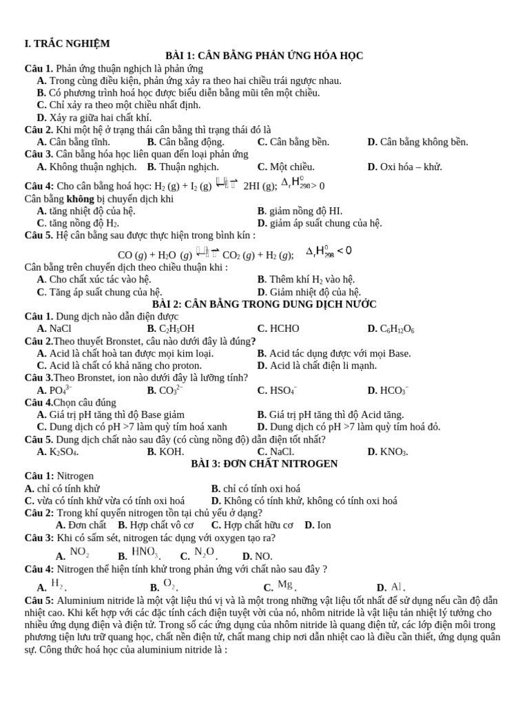 Hóa 11-Đề Cương Cki-2024-2025-Hs | PDF