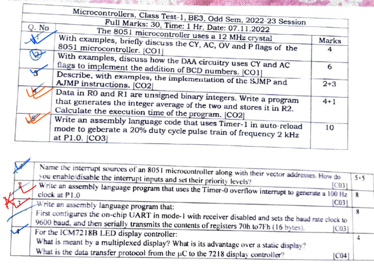 Microcontroller C.T Question Papers 2022 | PDF | Central Processing Unit | Computer Science