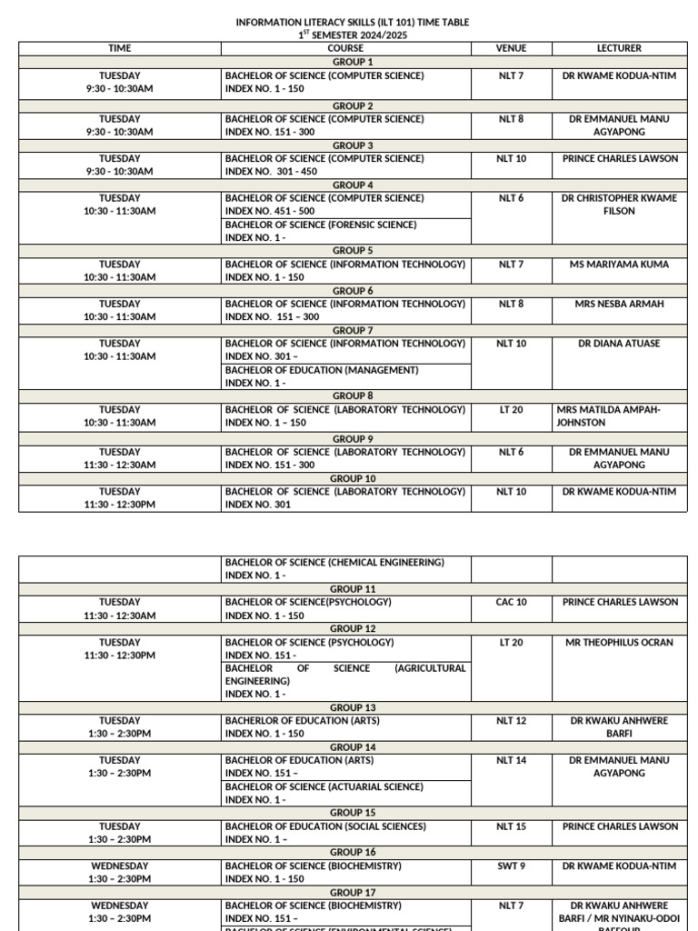 Ilt Time Table 1st Sem 2024 - 2025 Notice Board Final | PDF | Science