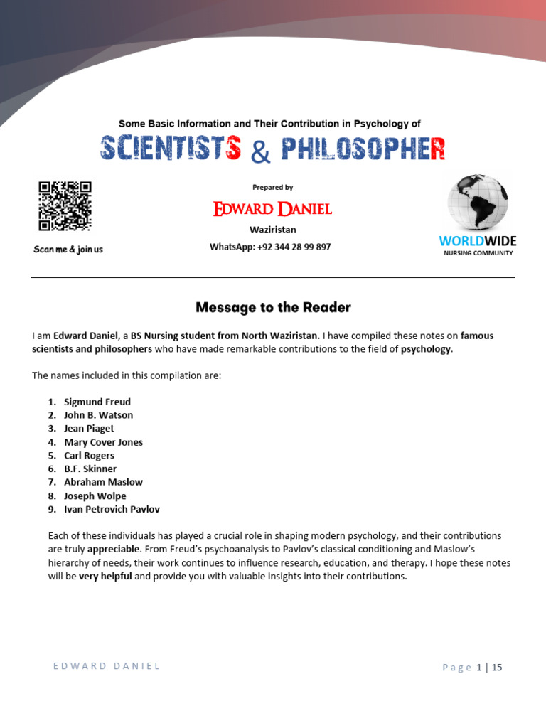 Psychology Pioneers: Key Contributions | PDF | Behavioural Sciences ...