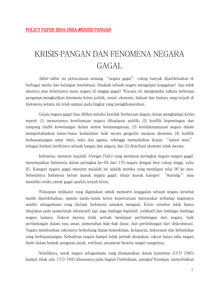 Krisis Pangan Dan Negara Gagal | PDF