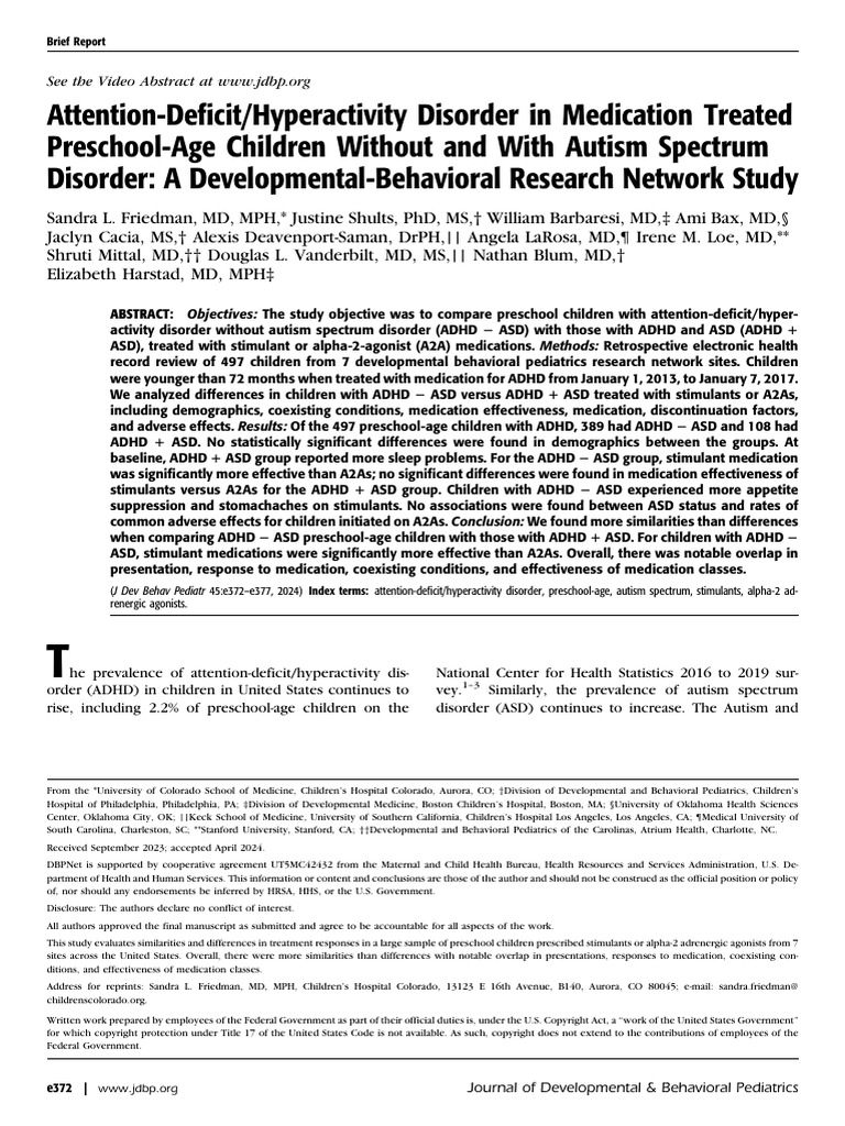 Attention Deficit Hyperactivity Disorder in Medication Treated Preschool-Aged Children Without ...