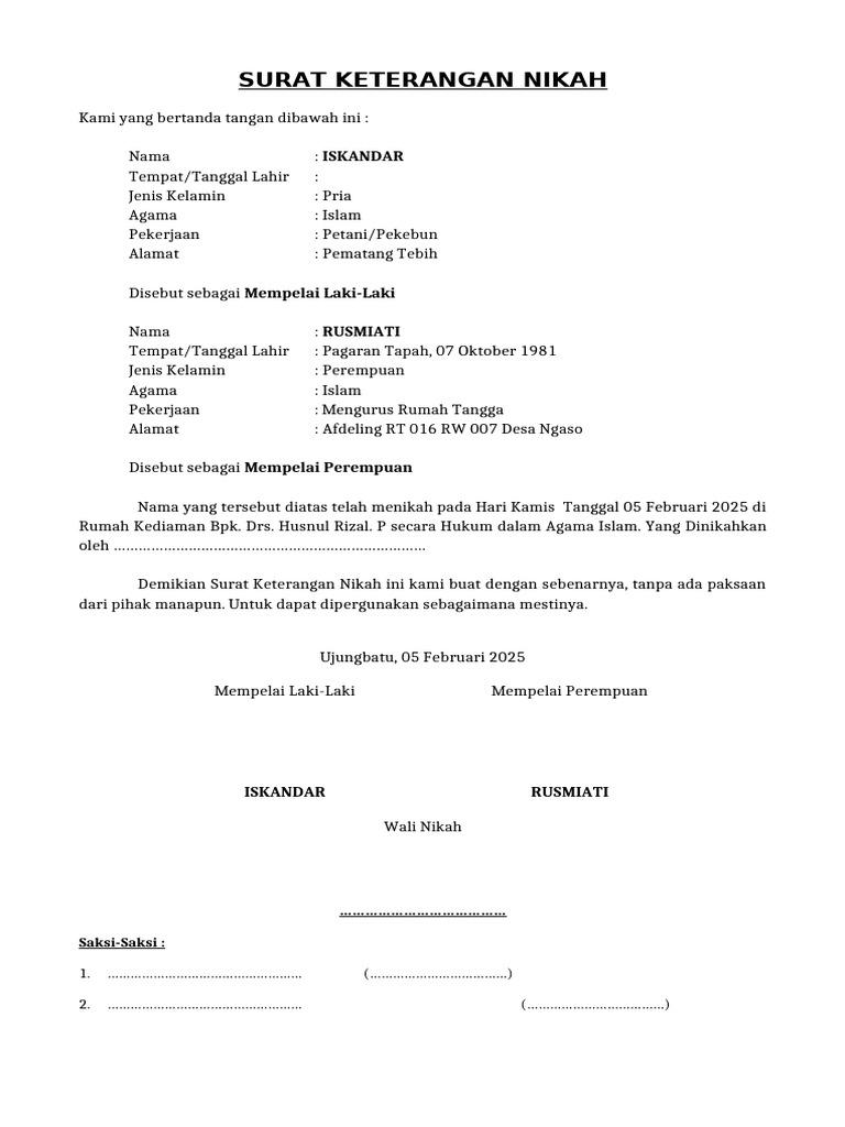 Surat Keterangan Nikah | PDF