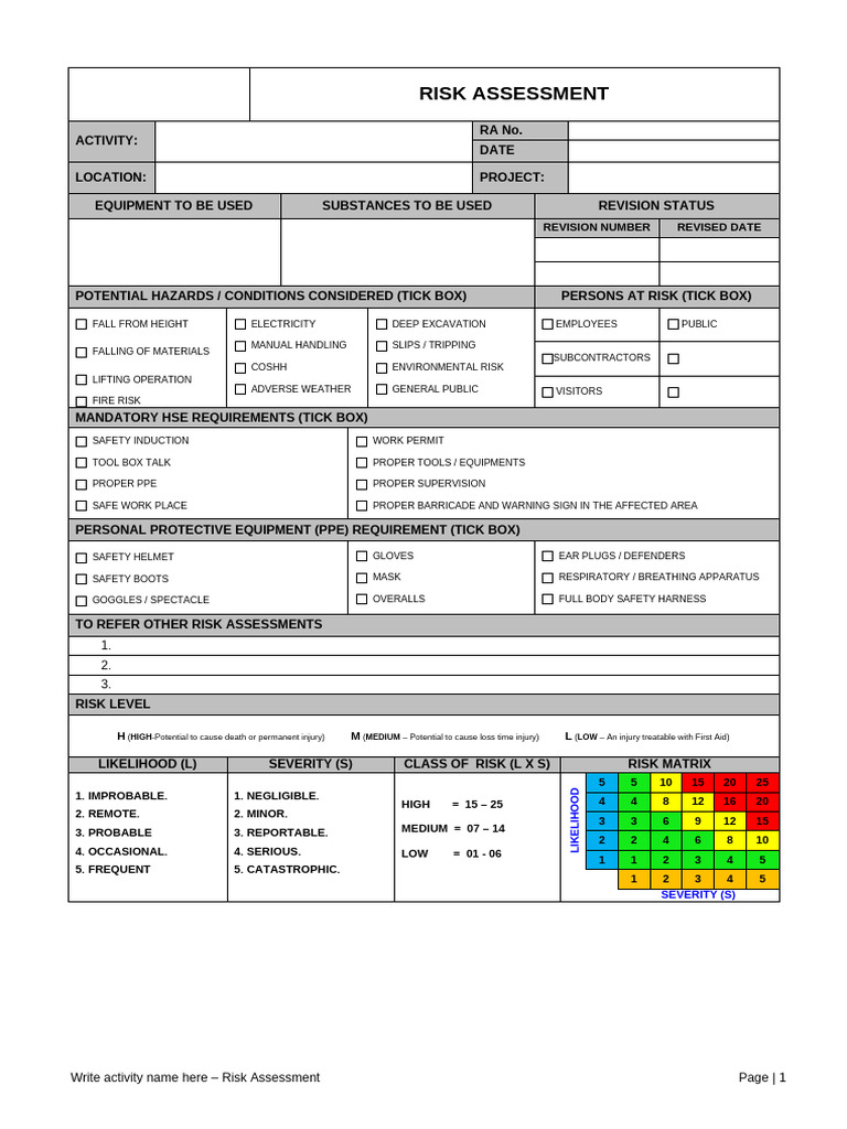 Risk-assessment-Form | PDF | Risk | Personal Protective Equipment