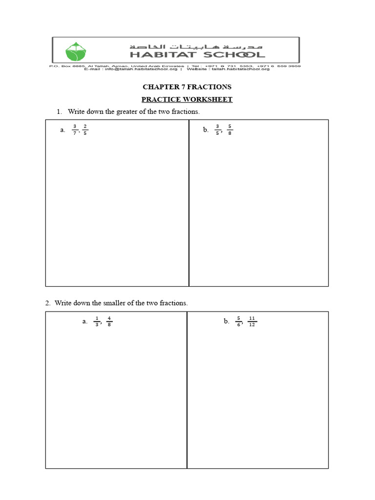Fractions Practice Worksheet Guide | PDF