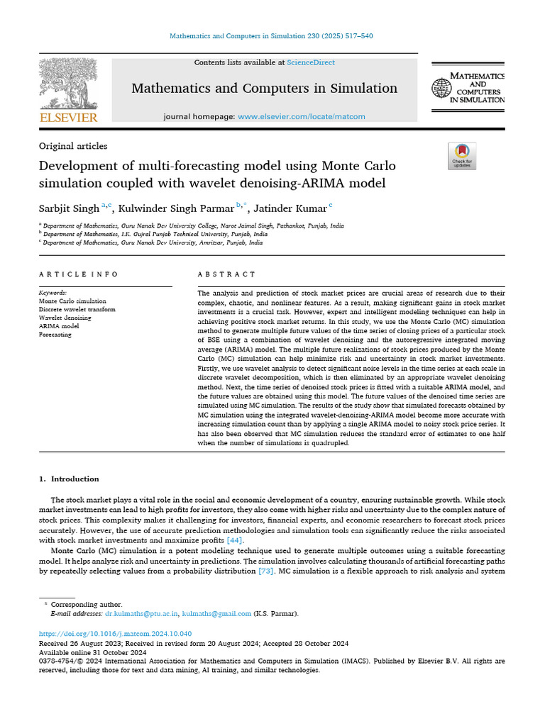 Development Of Multi Forecasting Model Using Monte Carlo Simulation