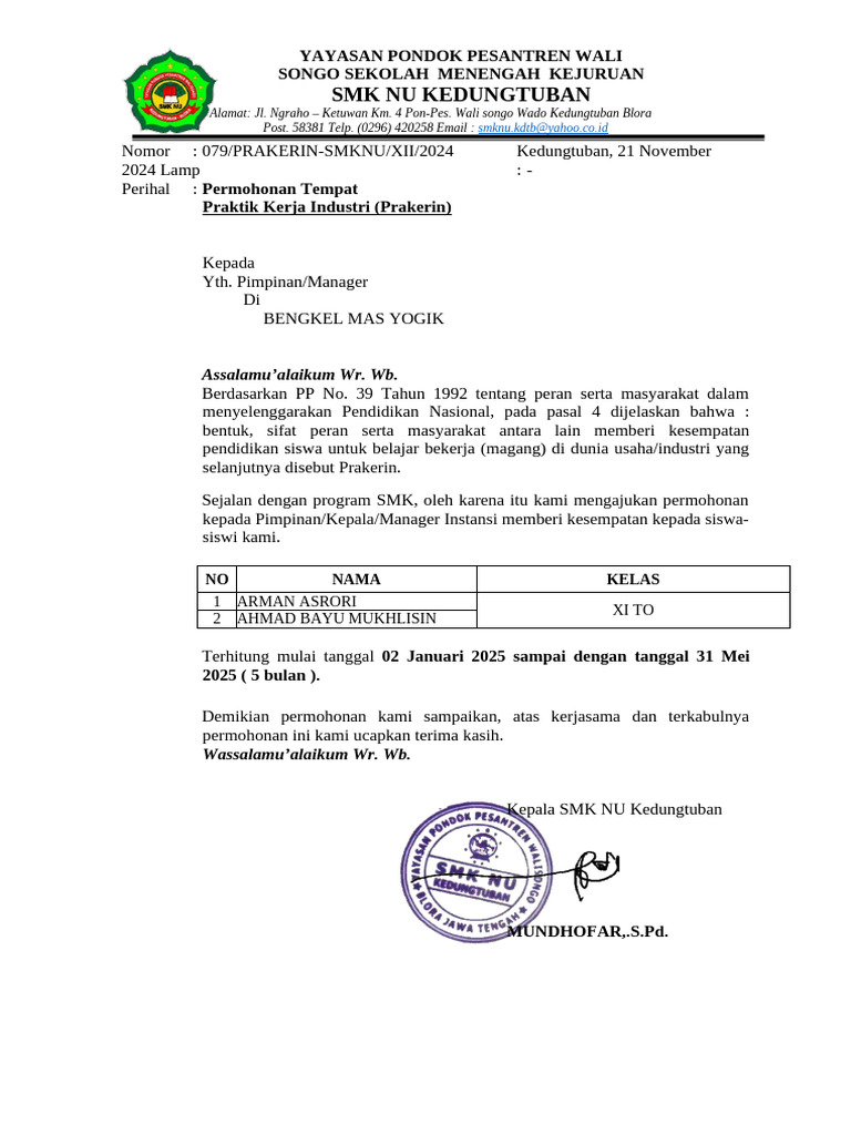 PERMOHONAN TEMPAT PT. VANS | PDF