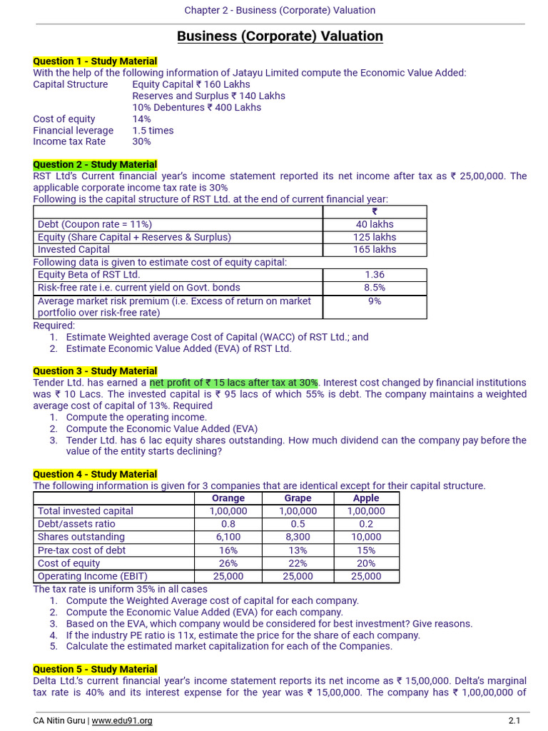 02 Business CORPORATE VALUATION | PDF | Cost Of Capital | Valuation (Finance)