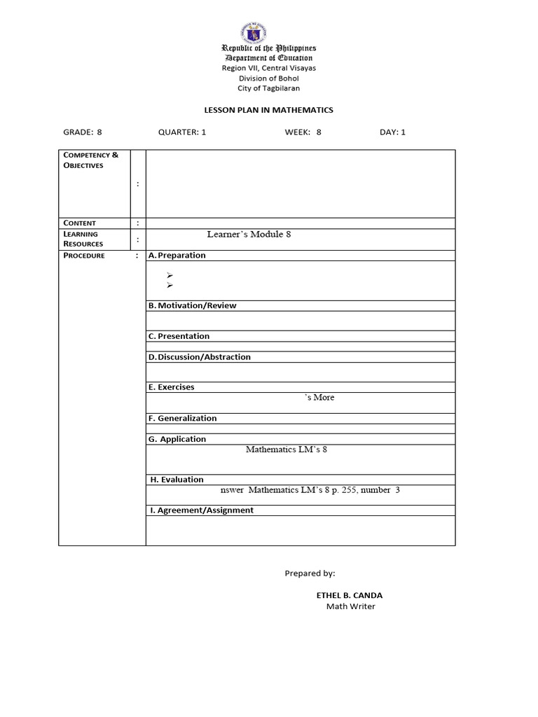 Grade 8 Math Lesson Plan: Linear Equations | PDF | Equations | System ...
