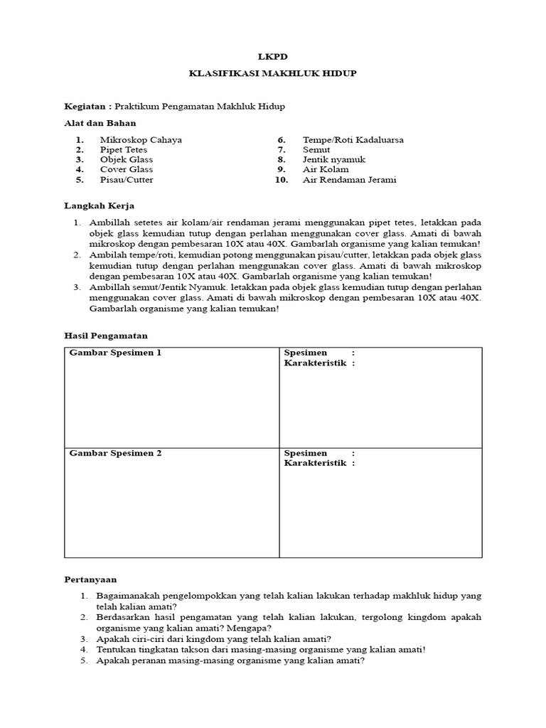 LKPD Klasifikasi 5 Kingdom | PDF