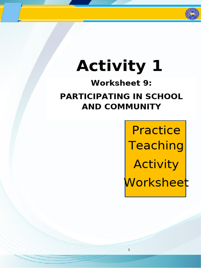 2025 PT Worksheet 9 PARTICIPATING IN SCHOOL AND COMMUNITY | PDF ...