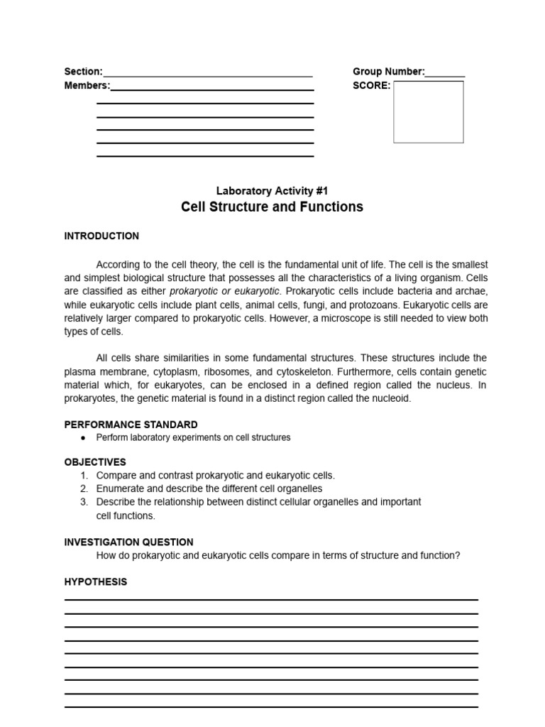 LabAct1 Cell Structures Vary | PDF | Cell (Biology) | Prokaryote