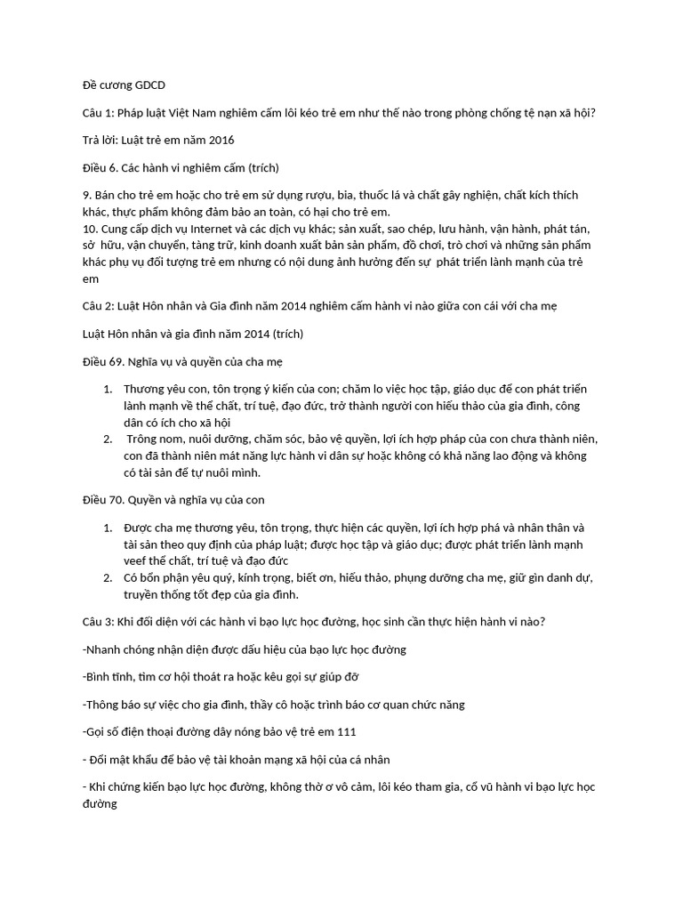 Đề cương GDCD | PDF