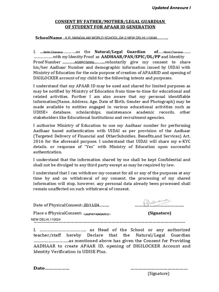 Parental Consent for APAAR ID | PDF | Access Control | Authentication