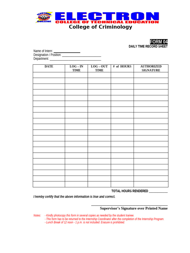 Form 4 Daily Time Record Sheet | PDF