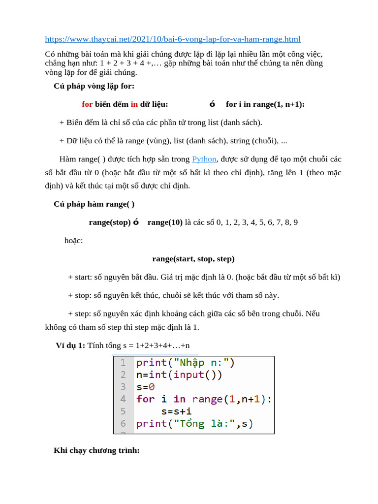Vòng For Và Hàm Range | PDF