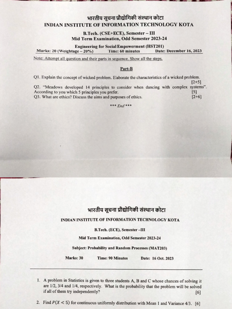 iiit kota Sem3 Midterm QP | PDF | Central Processing Unit | Computer Architecture