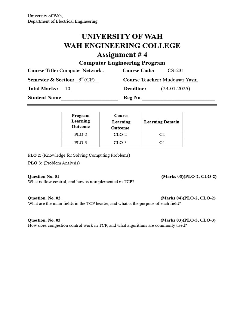 Assignment No 04 Computer Networks Pdf