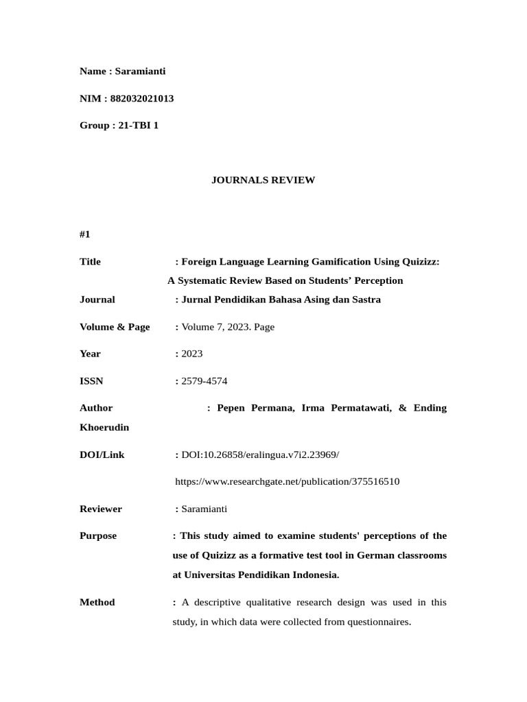 Review Jurnal For Skripsi | PDF | Vocabulary | Virtual Reality