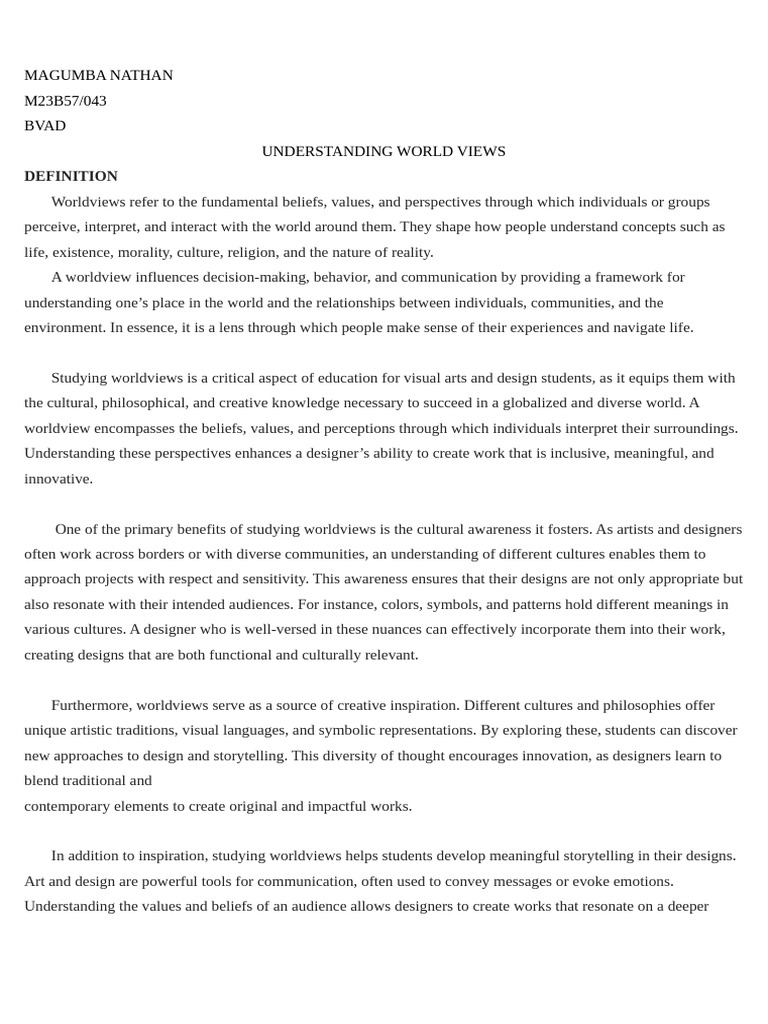 UNDERSTANDING WORLDVIEWS _250125_140850 (1) | PDF | Design | Creativity