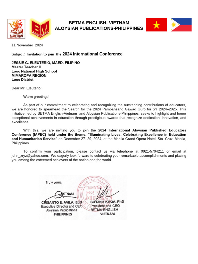 Invitation to 2024 Educators Conference | PDF