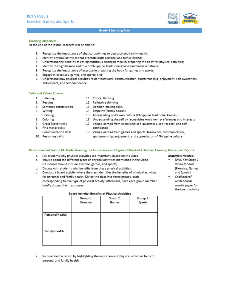 Grade 4 Physical Activities Learning Plan | PDF | Learning | Cognition