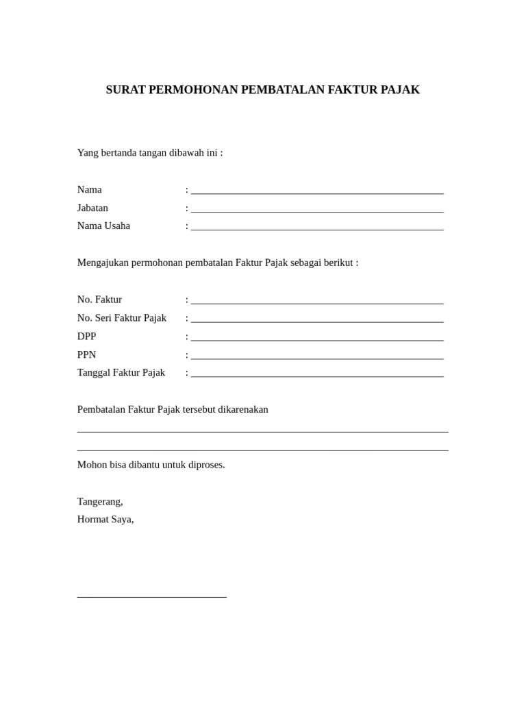 Permohonan Pembatalan Faktur Pajak Pdf