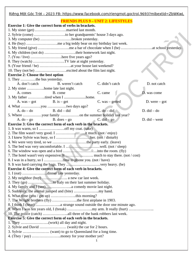 FP 9 - UNIT 2 - EXERCISES - ĐỀ | PDF