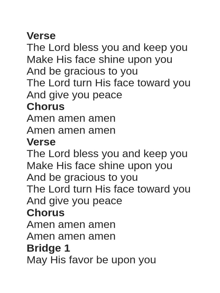 Blessing and Peace Prayer Song Lyrics | PDF