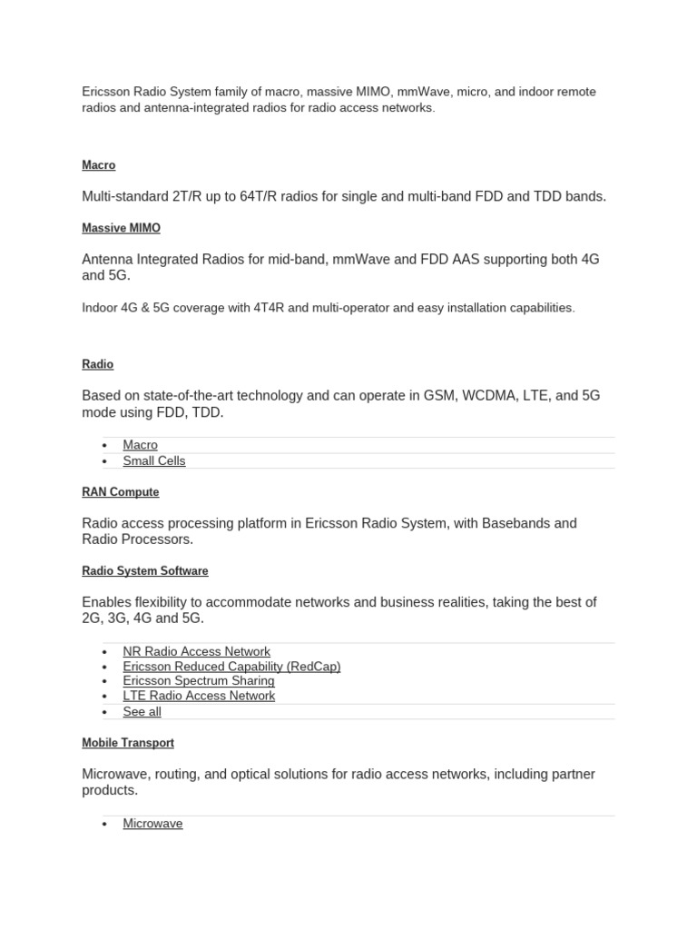 Ericsson Radio System Overview | PDF