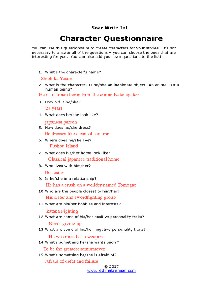 Character Creation Questionnaire Guide | PDF