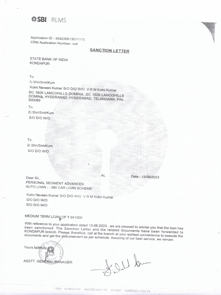 Sanction - Lette - Ev - Car - Loan 2 | PDF