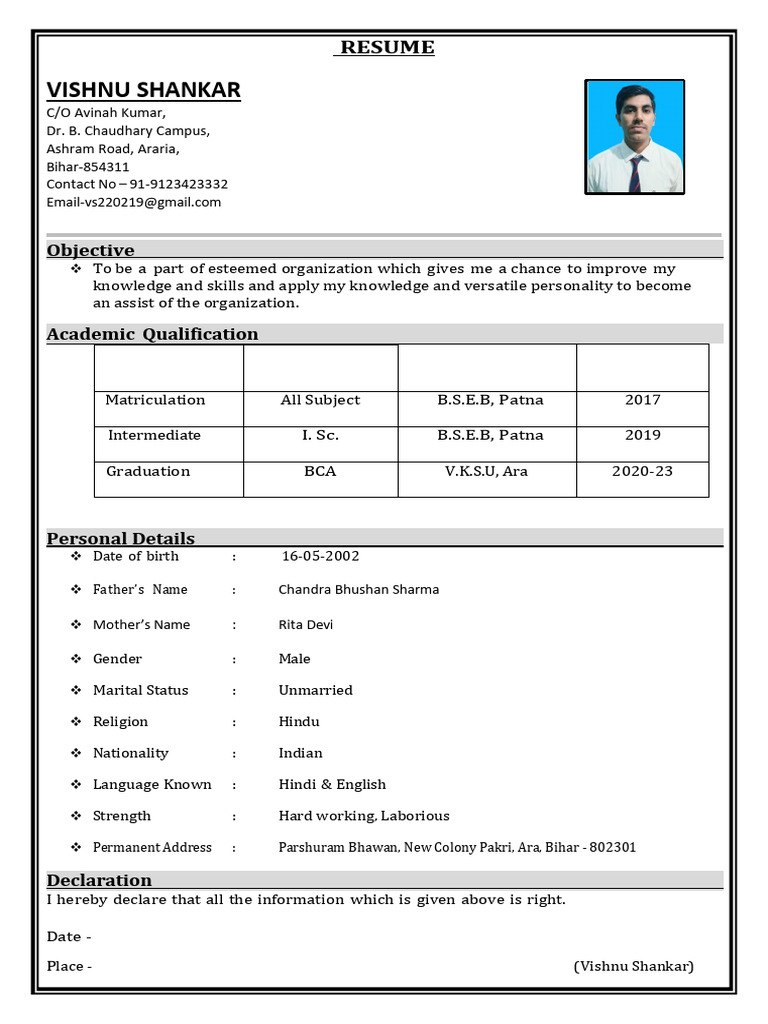 Resume of Vishnu Shankar | PDF