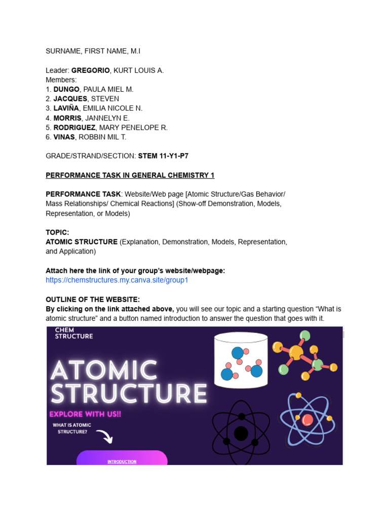 Genchem 1 - Performance Task Output Sample | PDF | Atoms | Chemistry
