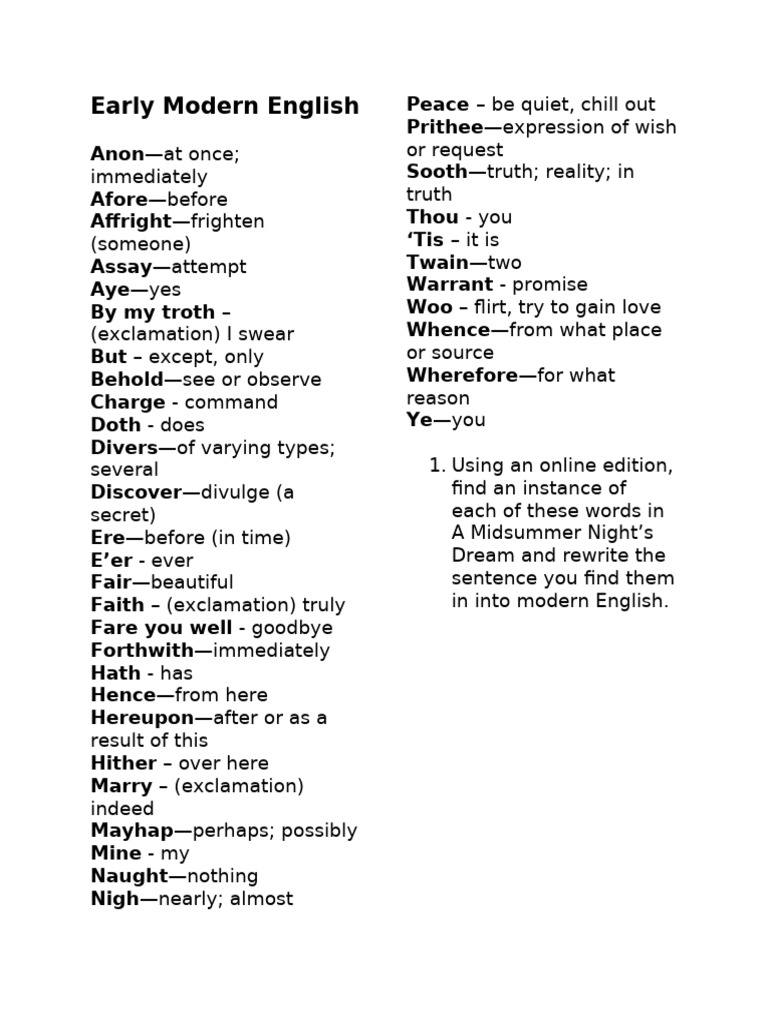 Early Modern English Vocab | PDF